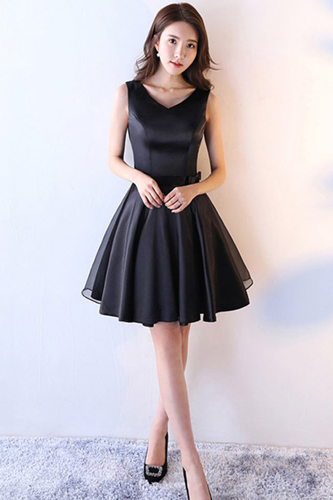 Simple V Neck Black Satin Homecoming Dresses Prom Cocktail Dress Hoco ... Simple V Neck Black Satin Homecoming Dresses Prom Cocktail Dress Hoco ...